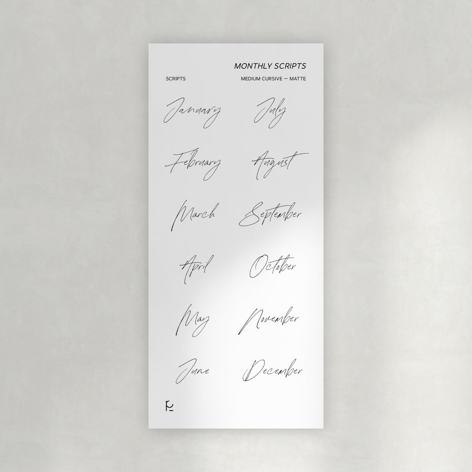 Monthly Scripts Stickers | Cursive – Rosie Papeterie